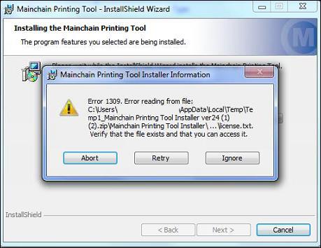 "Error 1309 - Verify that the file exists and that you can install it" while installing MPT ...